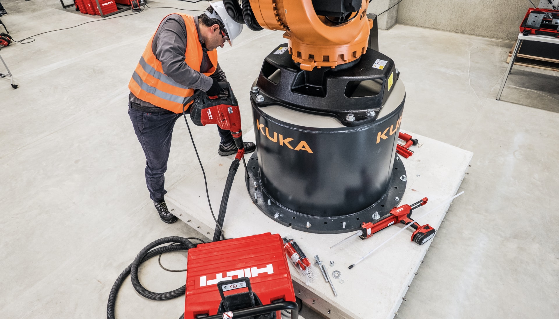 Fastening equipment to concrete